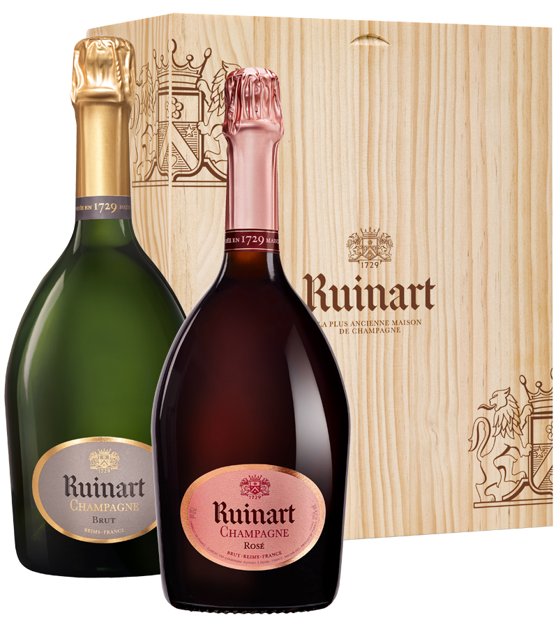 Champagne R de Ruinart Brut et Rosé dans la caisse bois duo au meilleur ...